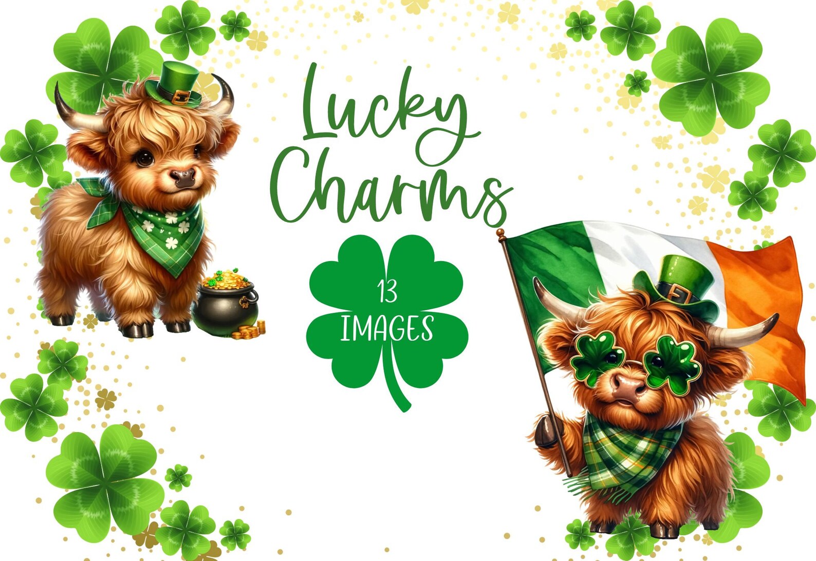St Patrick Day Highland Cow Clipart, Highland Cow, Cute Saint Patrick ...