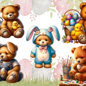 Watercolor Easter Teddy Bear Clipart, Spring Watercolor Clipart, Easter ...