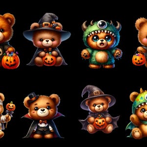 Watercolor Halloween Bear Clipart: Spooky Haunted Images (digital ...