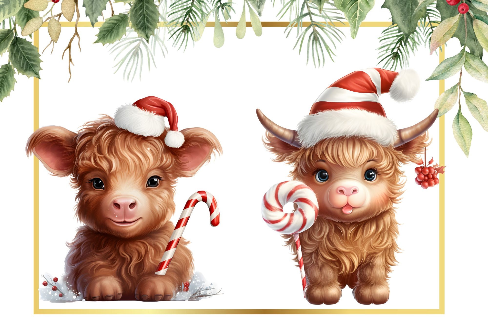 Highland Cow Christmas Clipart Png, Nursery Print, Highland Cow Winter ...