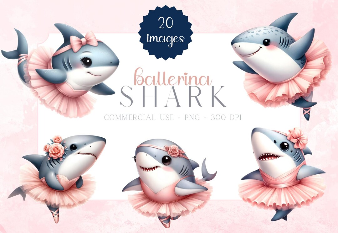Watercolor Shark Clipart, Ballerina Shark, Ballerina Clipart, Shark ...