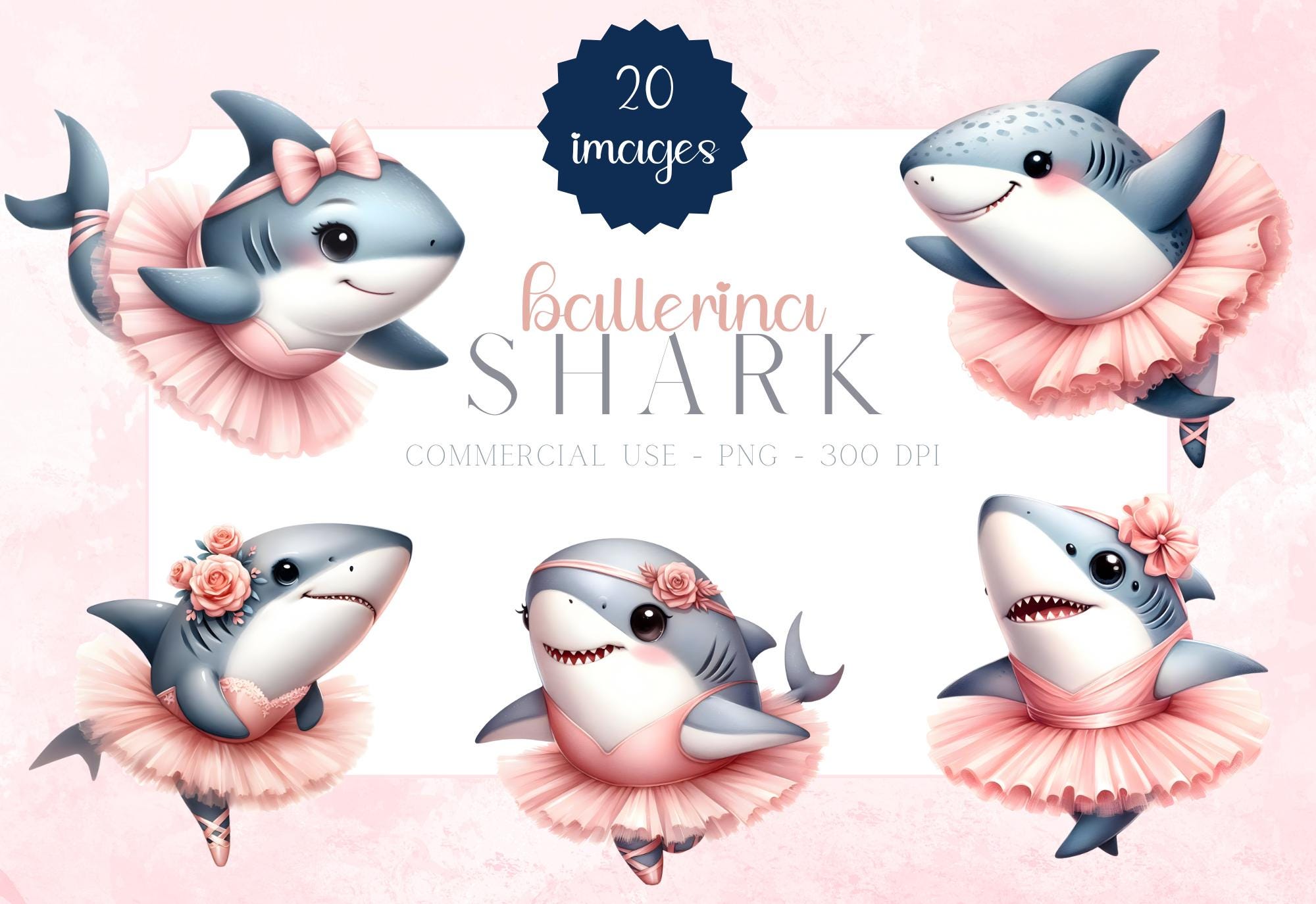 Cute Ballerina Shark Clipart Png, Nursery Print, Cute Shark Png Clipart ...