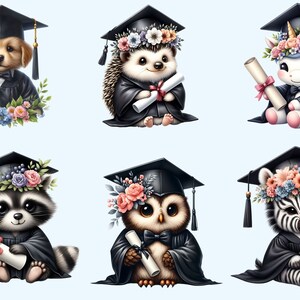 Watercolor Graduation Clipart PNG Bundle, Cute Animal Clipart ...