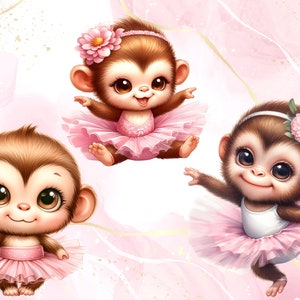 Cute Monkey Clipart, Ballerina Monkey PNG, Watercolor Monkey Clipart ...