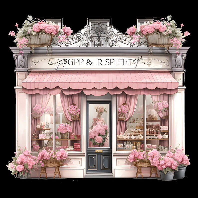 Watercolor Paris Storefronts Clipart: Pink Shops, Commercial Use (PNG ...