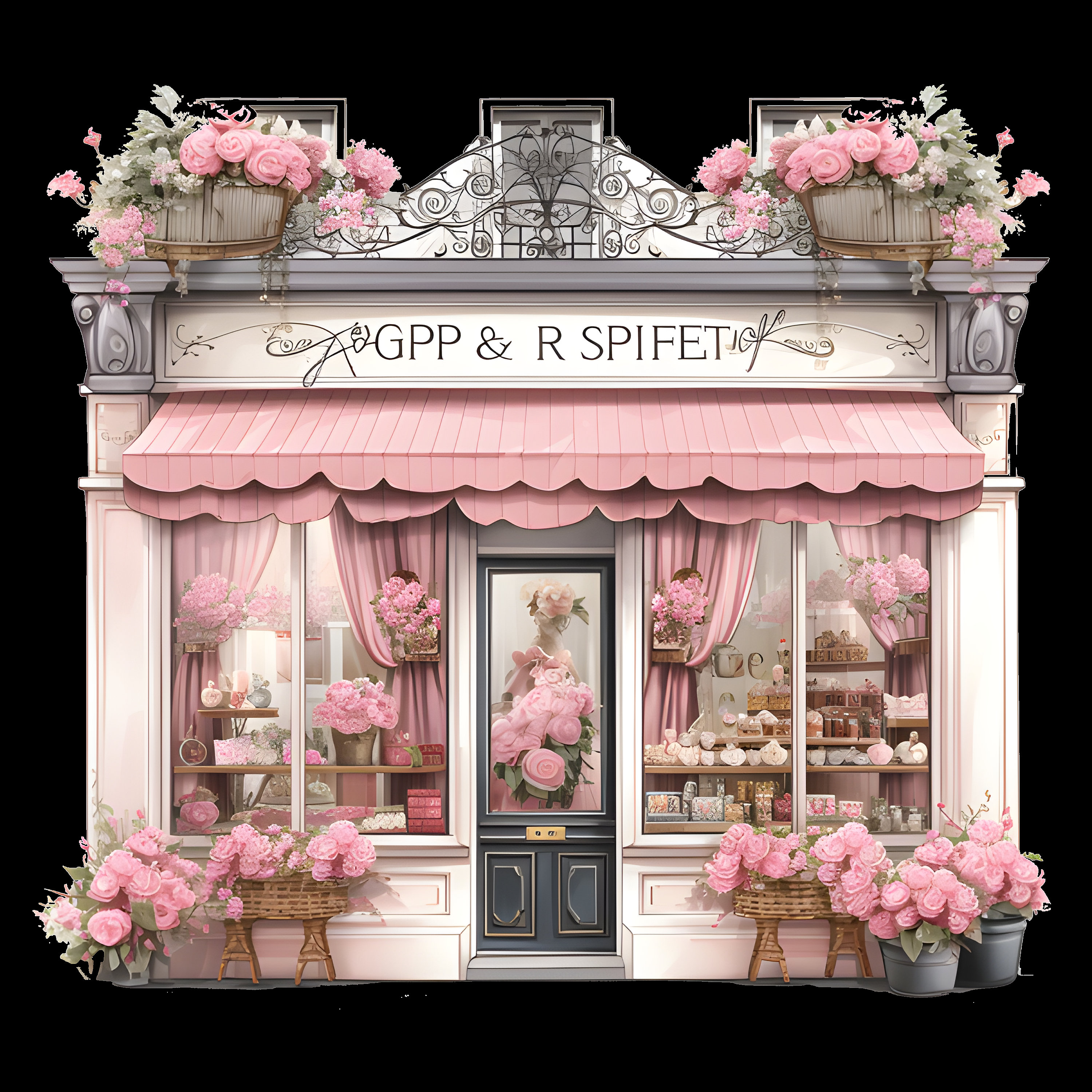 Watercolor Storefronts Clipart - Cute Paris Shop - PNG- Pink Storefront ...