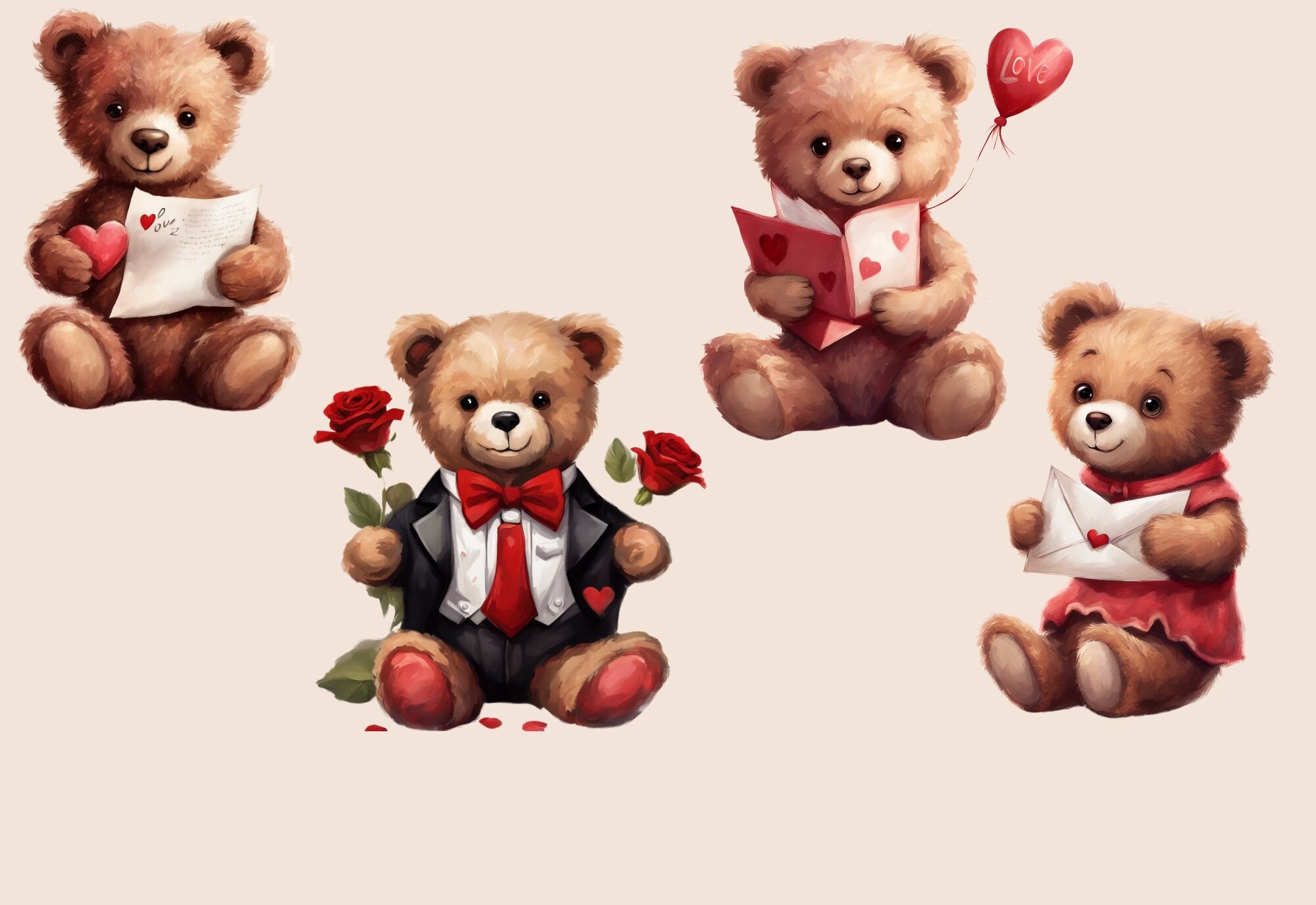 Valentine's Day Bear Clipart PNG, Watercolor Bear Clipart, Romantic ...