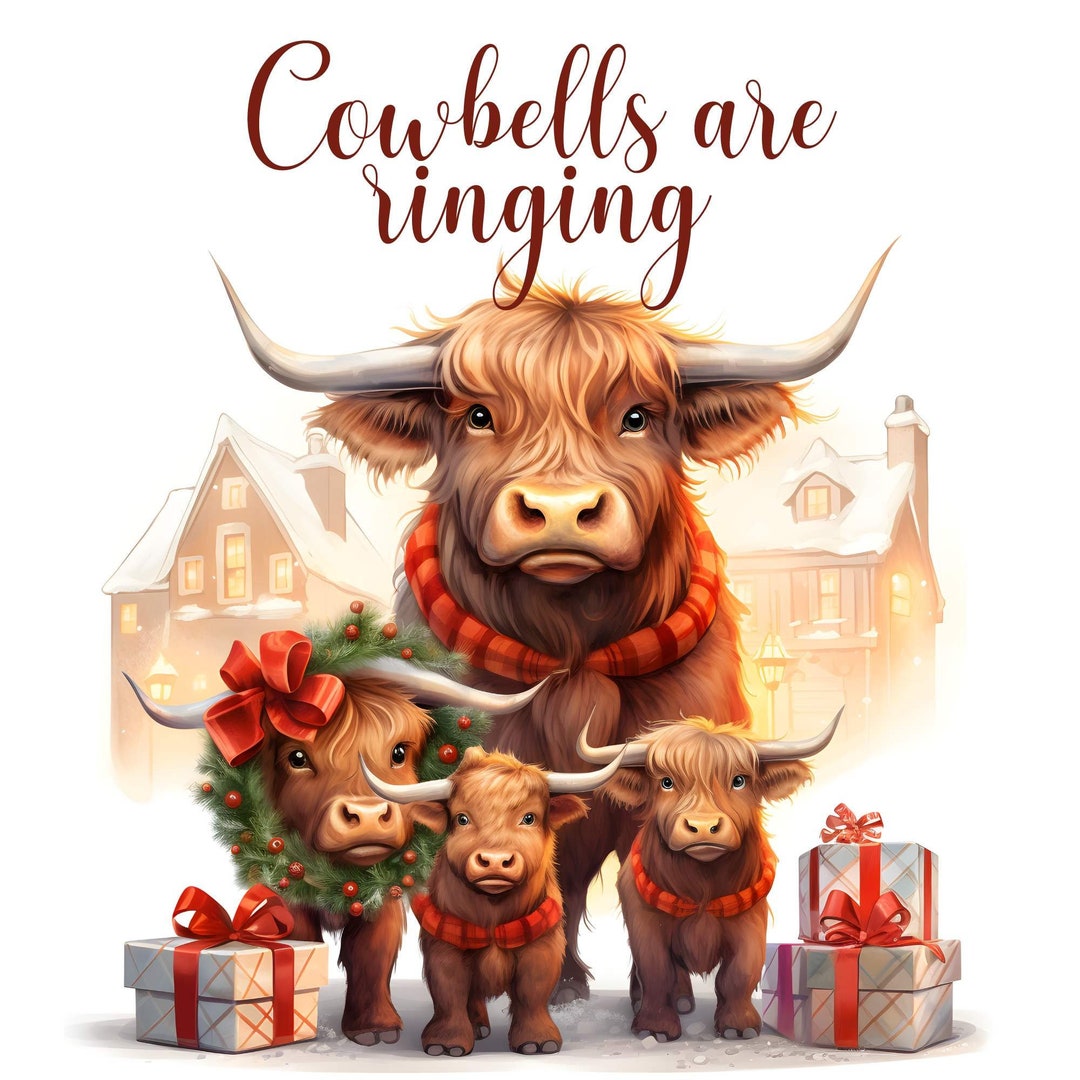 Watercolor Christmas Highland Cow Clipart: Holiday PNG (digital ...