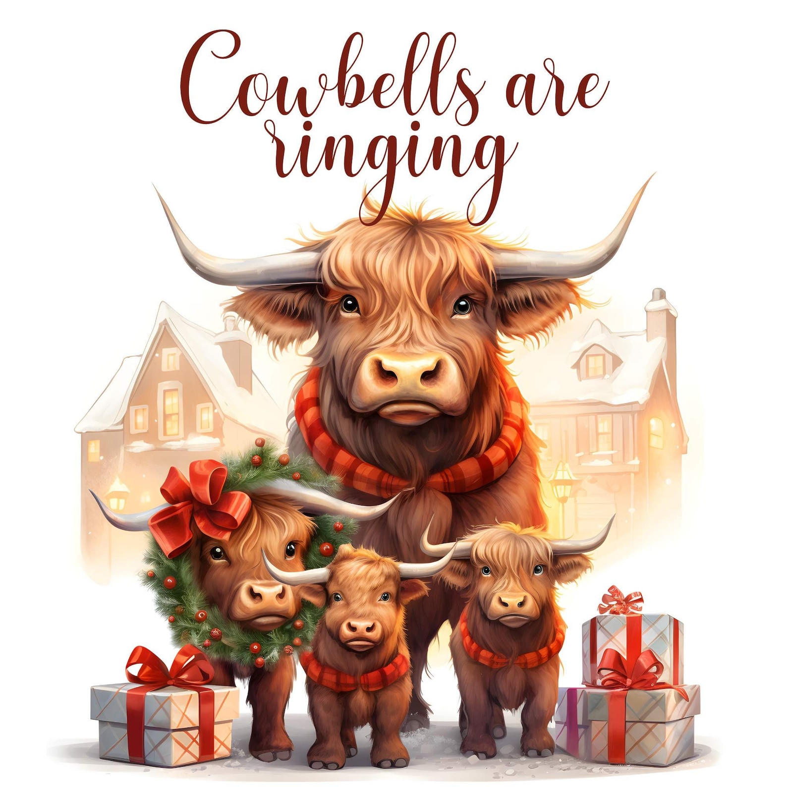 Watercolor Christmas Highland Cow Clipart, Watercolor Cow Art, Digital ...