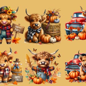Fall Highland Cow Clipart, Fall Clipart, Watercolor Clipart, Fall Cows ...
