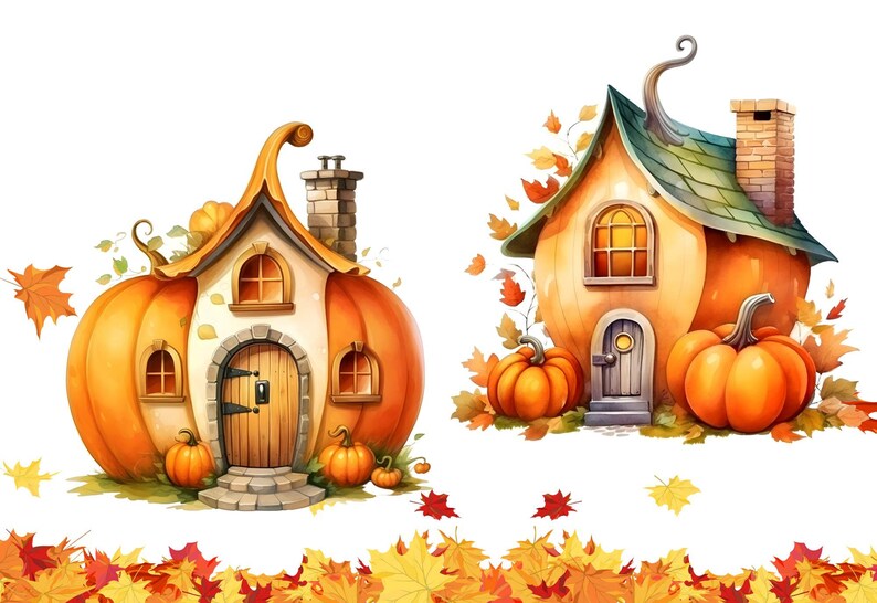Pumpkin House Clipart Autumn Fantasy House Clipart Fall - Etsy