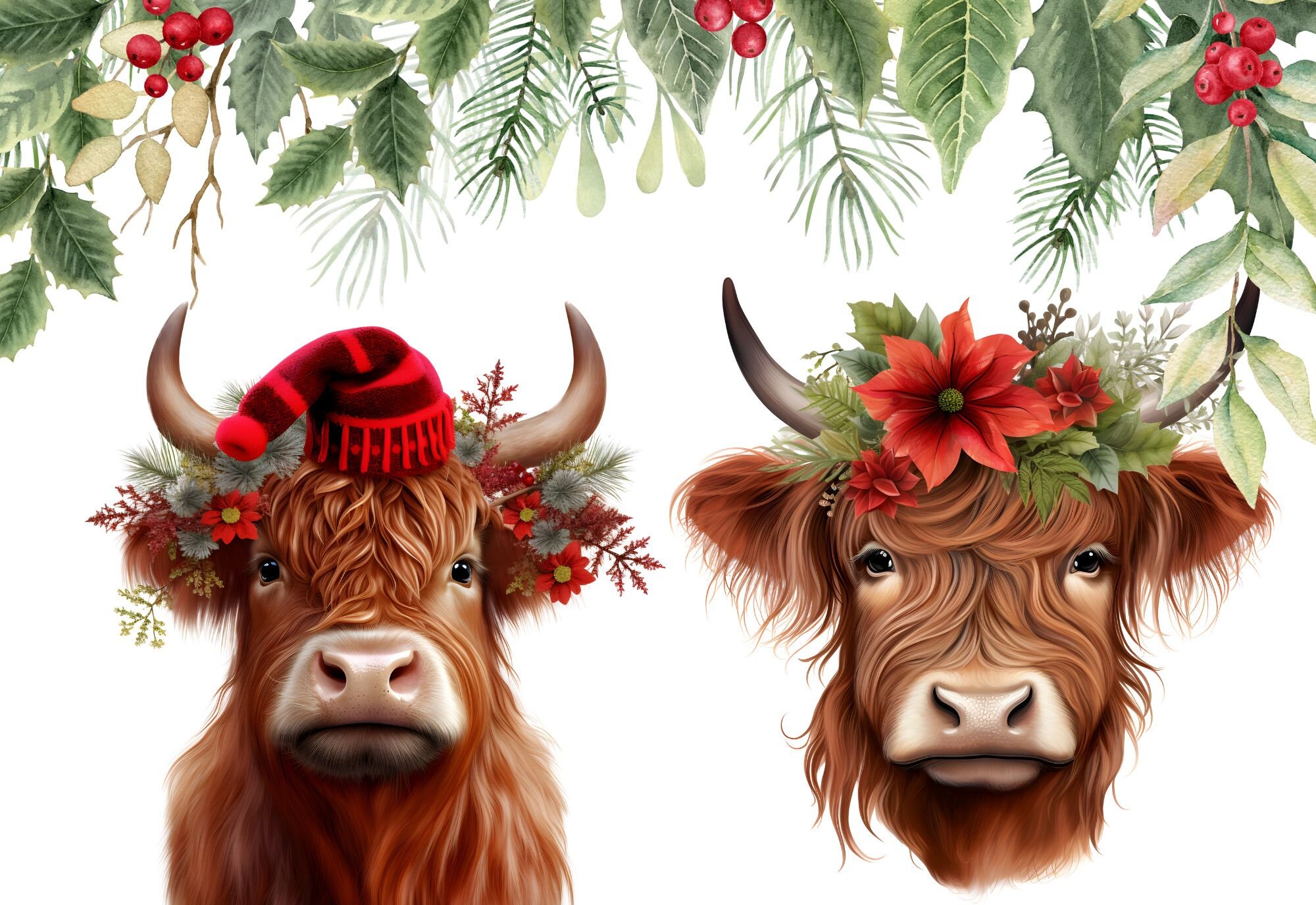 Highland Cow Christmas Clipart Png, Girl Christmas Highland Cow ...
