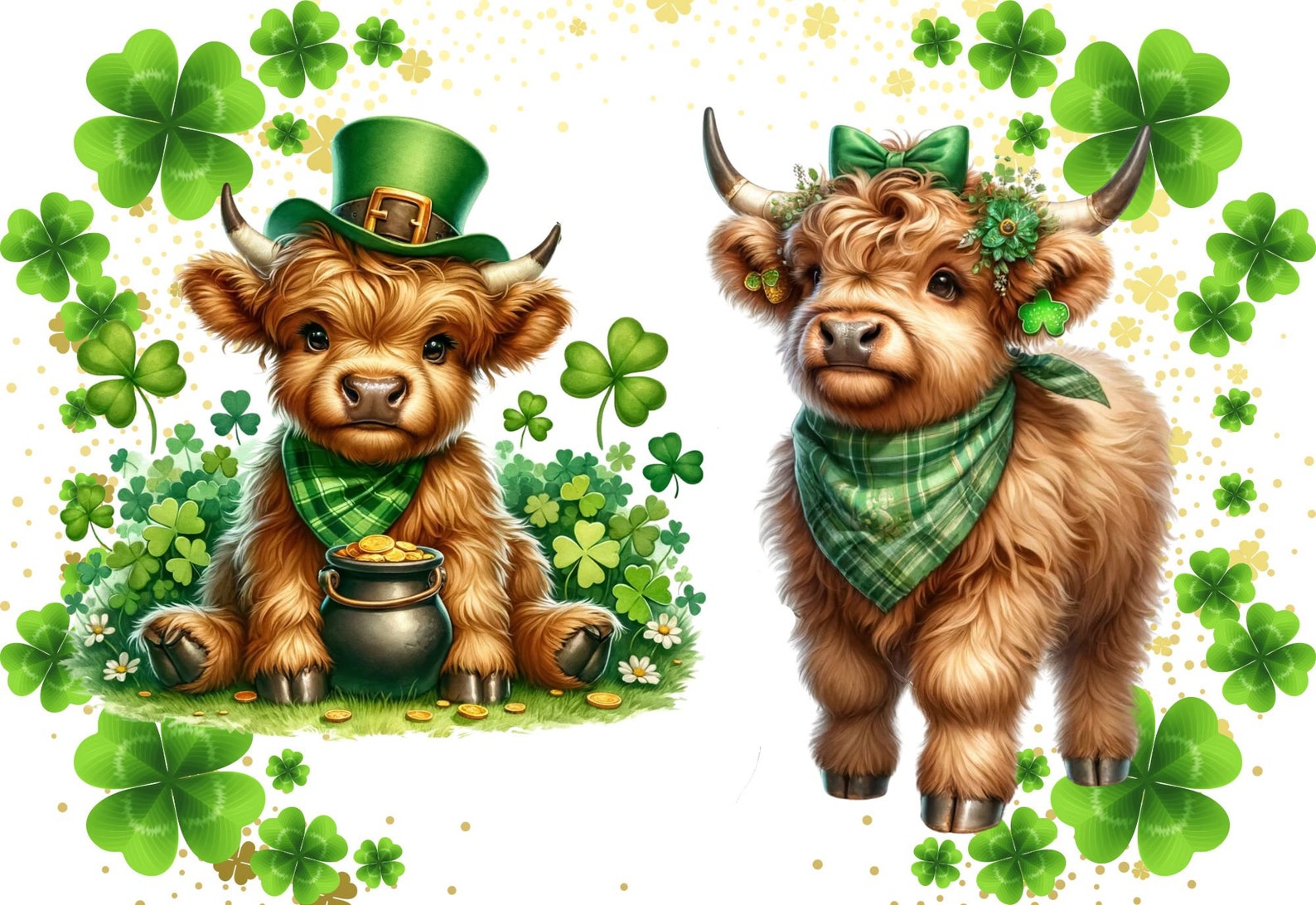 St Patrick Day Highland Cow Clipart, Highland Cow, Cute Saint Patrick ...