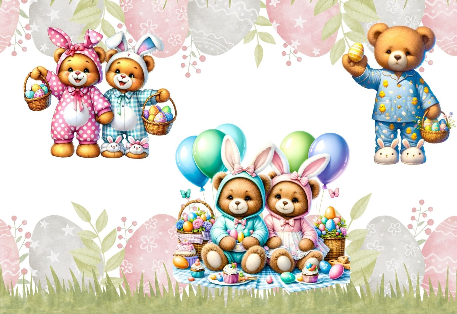 Watercolor Easter Teddy Bear Clipart, Spring Watercolor Clipart, Easter ...