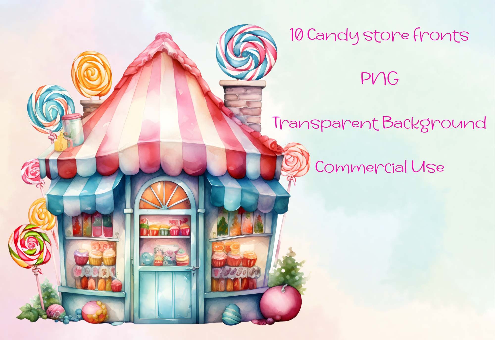 Watercolor Candystore Clipart Watercolor Candy Shop Clipart PNG Candy ...