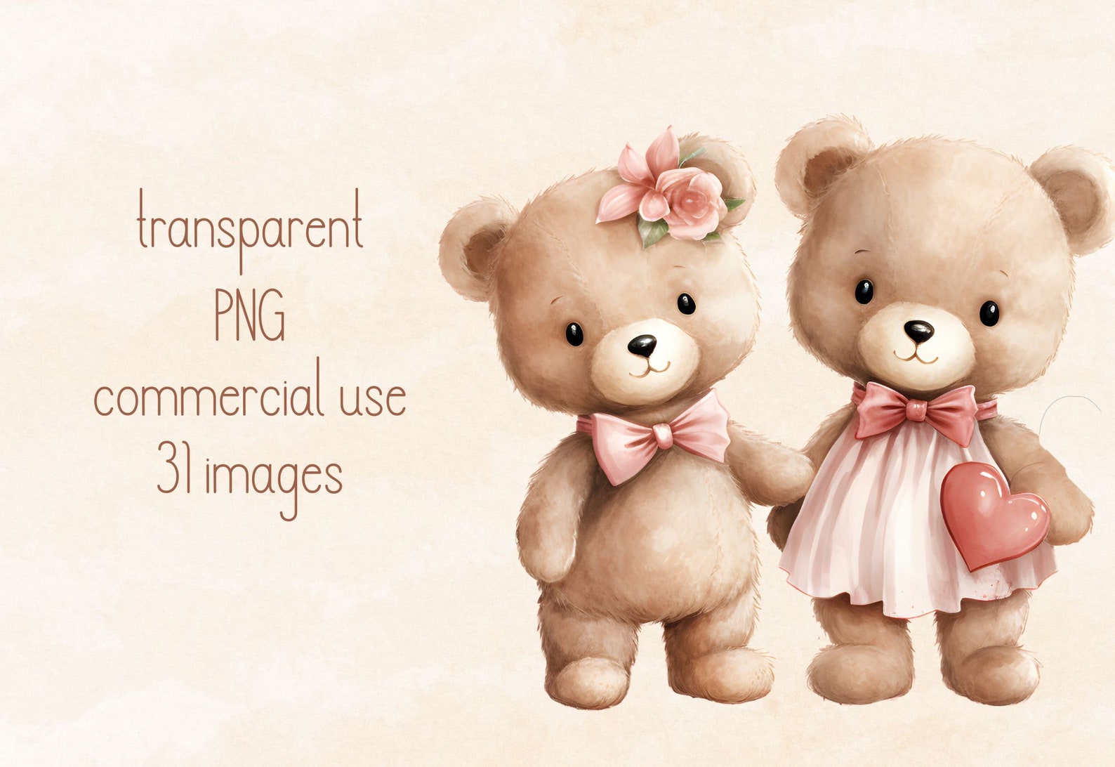 Valentine's Day Bear Clipart PNG, Watercolor Bear Clipart, Romantic ...