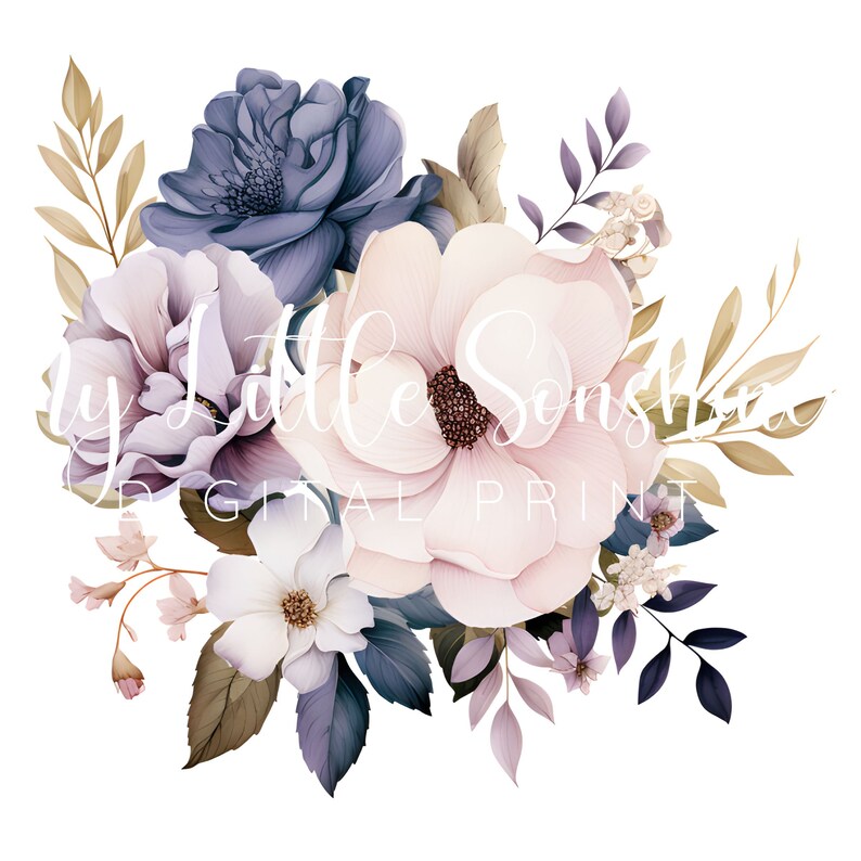 Blue and White Elegant Watercolor Wildflower Bouquet PNG Clipart, PNG ...