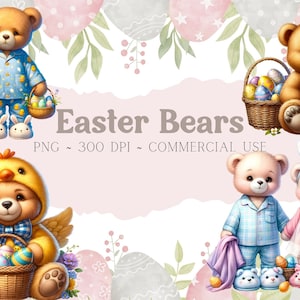 Watercolor Easter Teddy Bear Clipart, Spring Watercolor Clipart, Easter ...