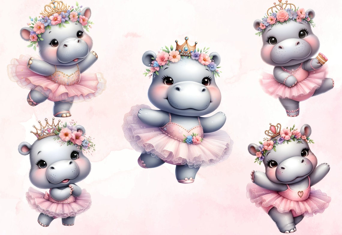 Cute Hippo Ballerina Clipart Png, Nursery Print, Hippo Clipart ...