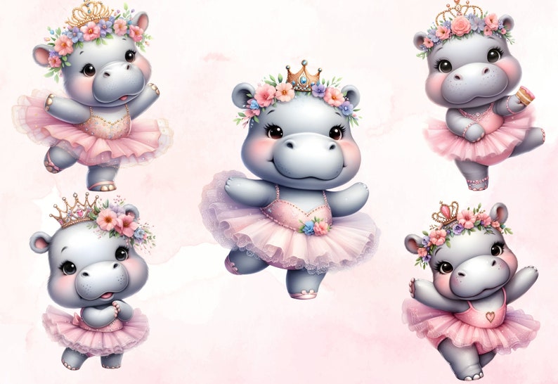 Cute Hippo Ballerina Clipart Png, Nursery Print, Hippo Clipart ...