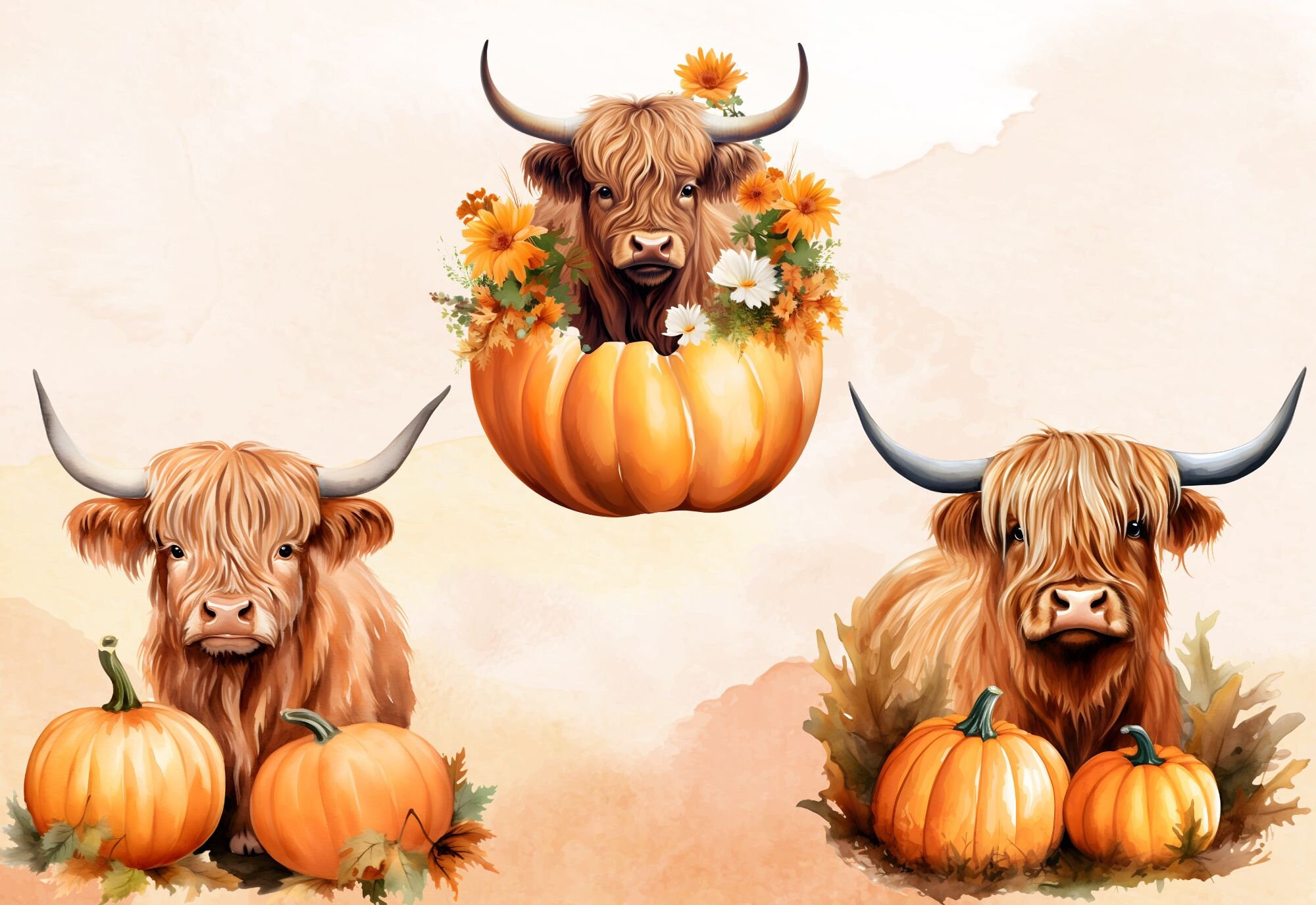 Fall Highland Cow Clipart Png, Fall Cow Clipart, Highland Cow Png ...