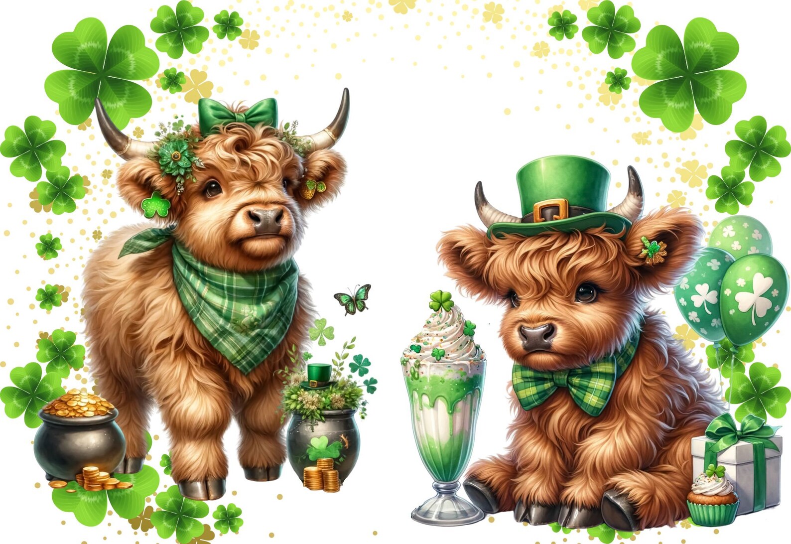 St Patrick Day Highland Cow Clipart, Highland Cow, Cute Saint Patrick ...