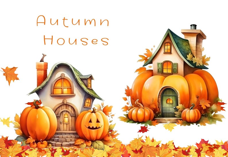 Pumpkin House Clipart, Autumn Fantasy House Clipart, Fall Clipart ...