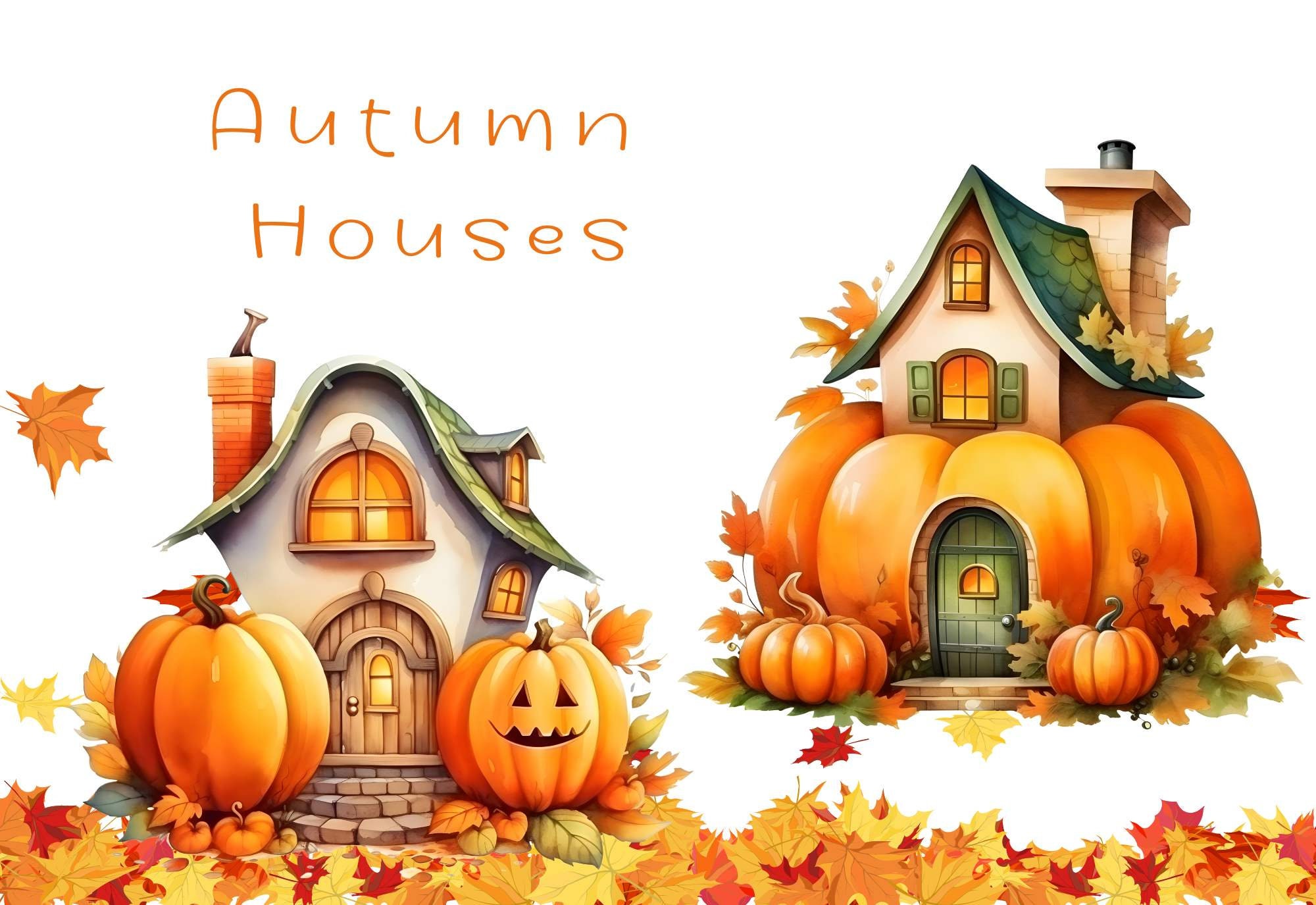Pumpkin House Clipart, Autumn Fantasy House Clipart, Fall Clipart ...