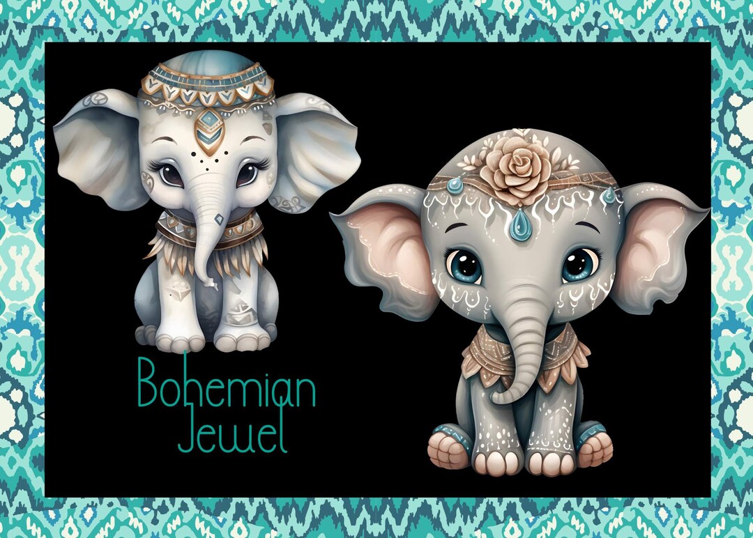 Watercolor Boho Elephant Clipart: Nursery Art (digital Download) - Etsy
