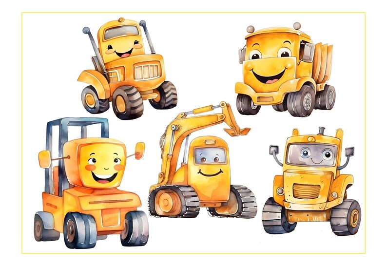Watercolor Construction Vehicle Clipart, Cute Construction Birthday ...