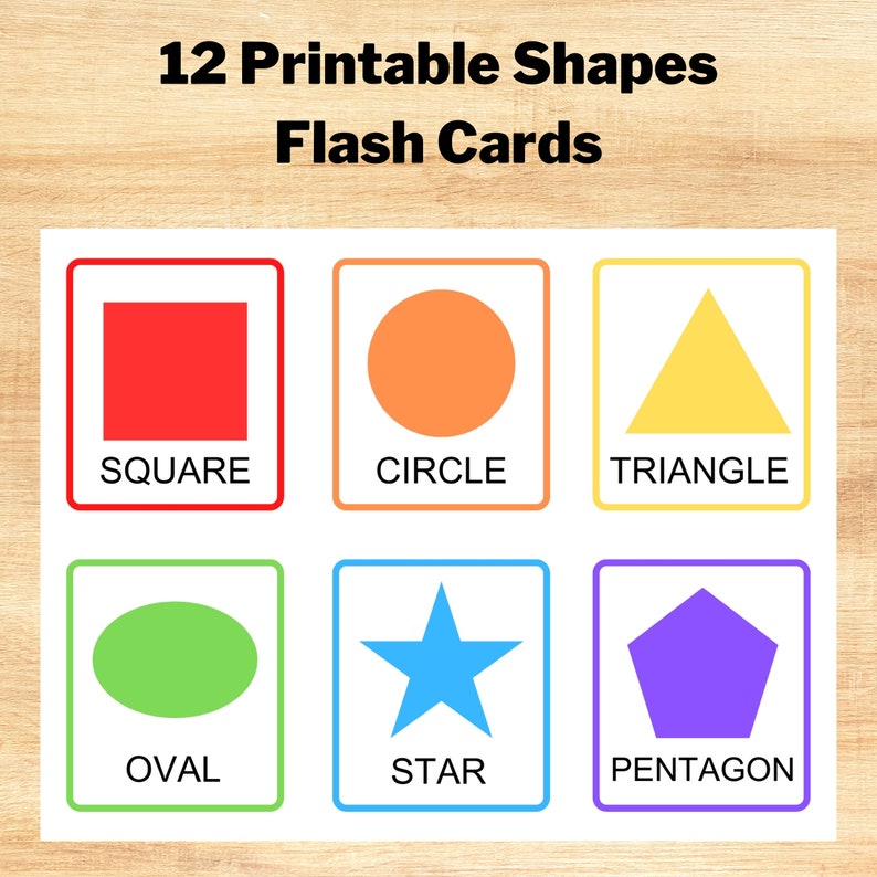 12 Printable Shape Flashcards, Montessori School Toy, Gift for ...