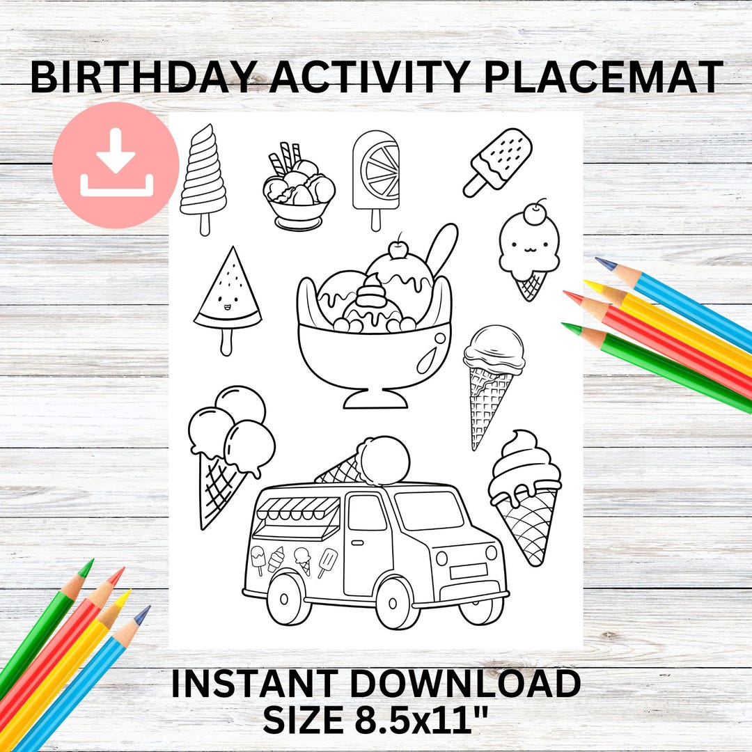 Ice Cream Coloring Page, Printable Kids Activity (PDF) - Etsy Australia