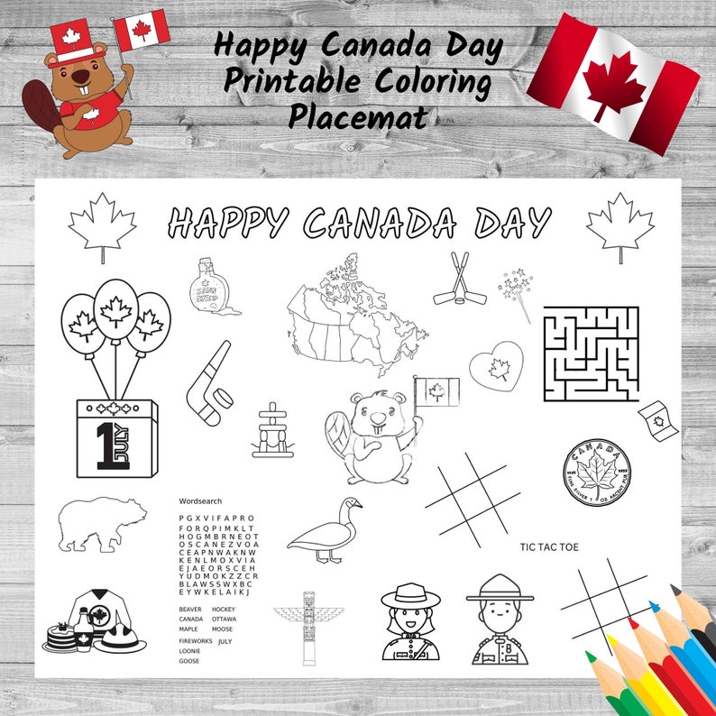 Happy Canada Day Printable Coloring Placemat, Coloring Activity Mat ...