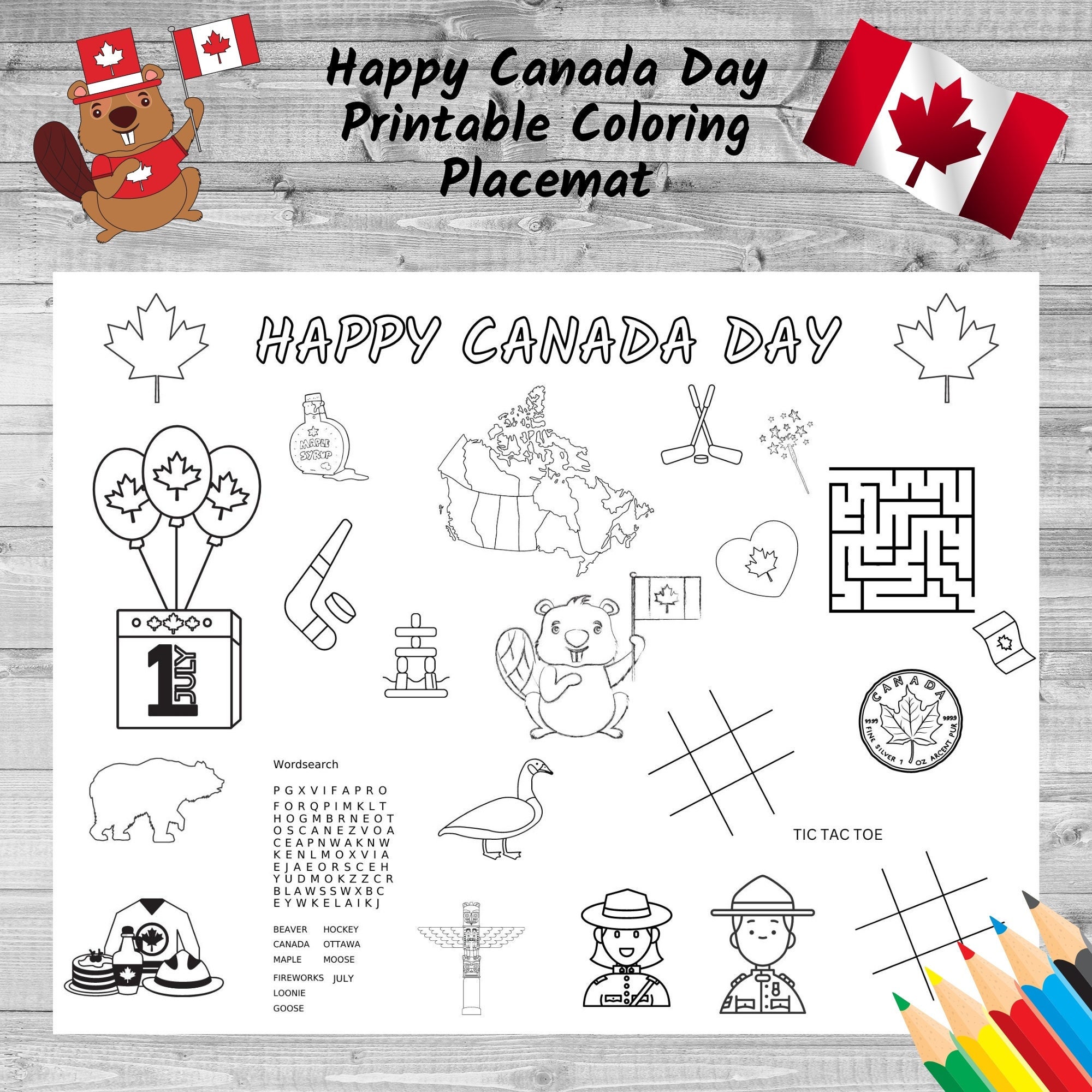 Happy Canada Day Printable Coloring Placemat, Coloring Activity Mat ...