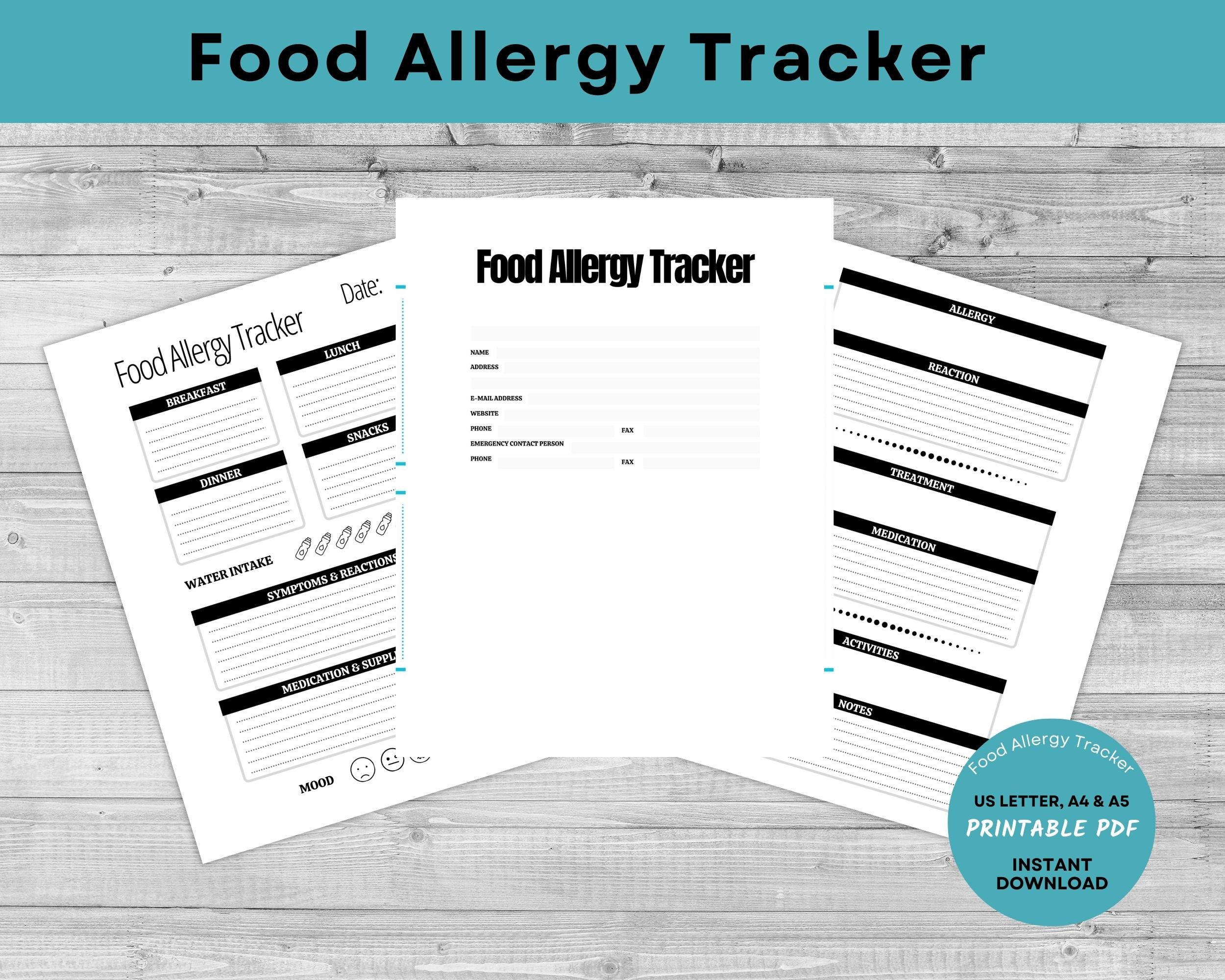 Food Allergy Tracker, Food Allergy Journal, Food Allergy Diary ...