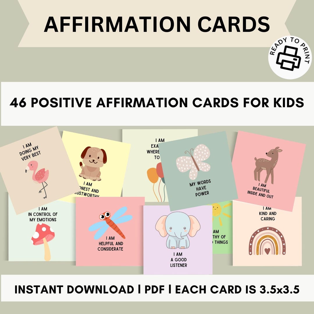 Affirmation Cards for Kids, Therapy Office Flash Cards, Motivational ...