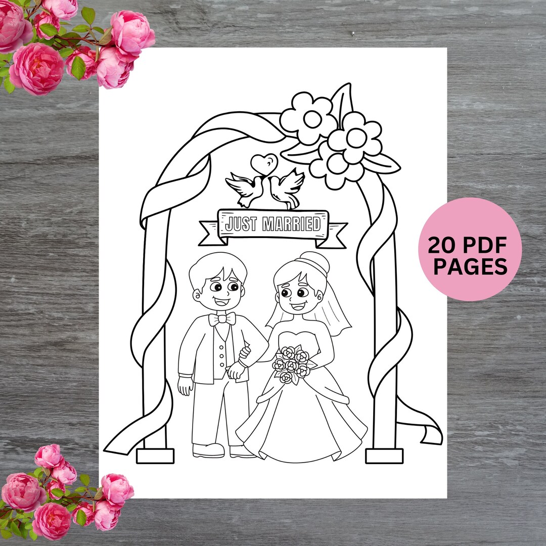 Wedding Coloring Book, Kids Activity Pages, 20 Designs (PDF) - Etsy