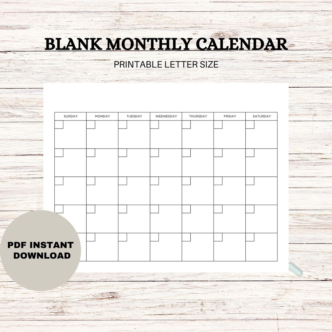 Blank Monthly Calendar Printable, Minimalist Planner (PDF Download) - Etsy