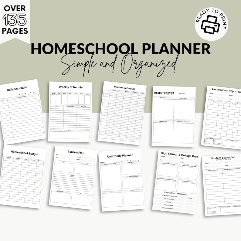 Homeschool Planner Printable, Minimalist Organizer Pages (PDF) - Etsy ...