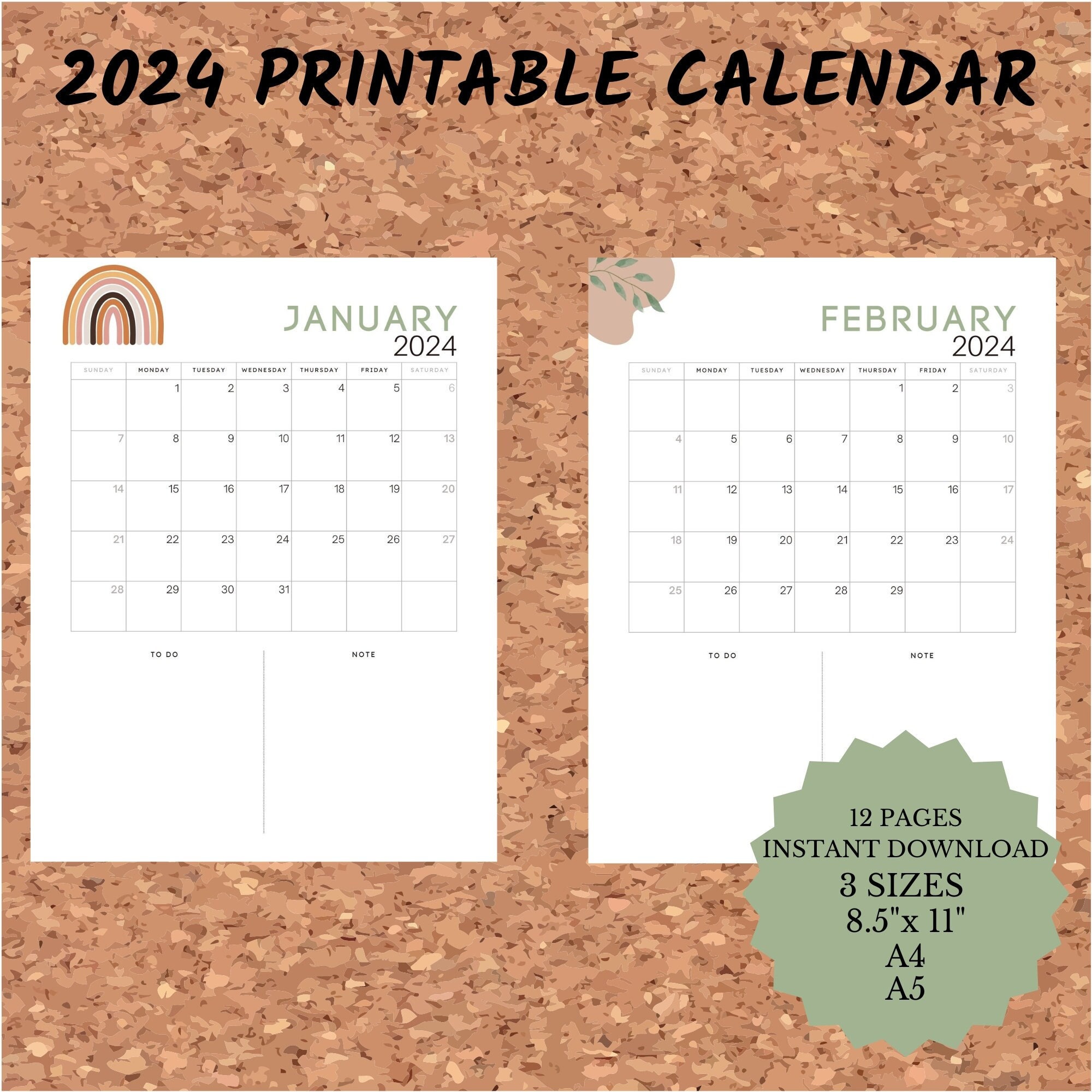 2024 Blank Printable Boho Style Calendar Printable Calendar - Etsy