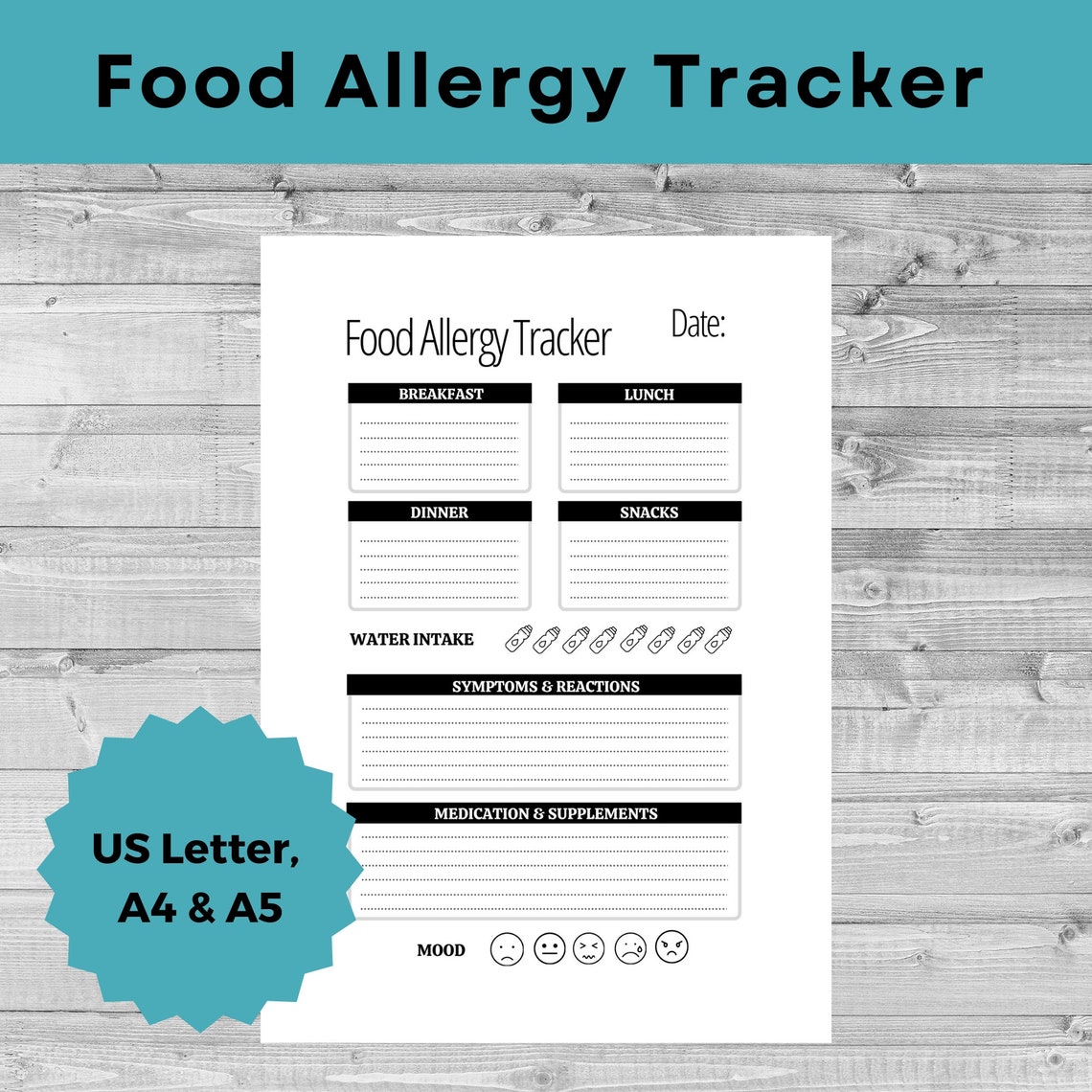 Food Allergy Tracker, Food Allergy Journal, Food Allergy Diary ...