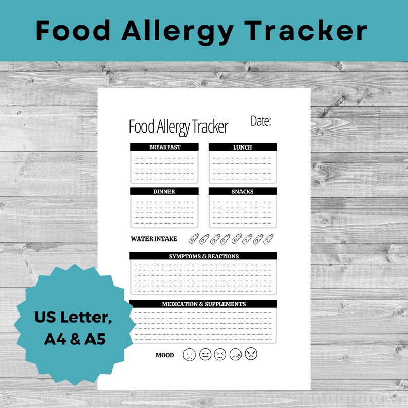 Food Allergy Tracker, Food Allergy Journal, Food Allergy Diary ...