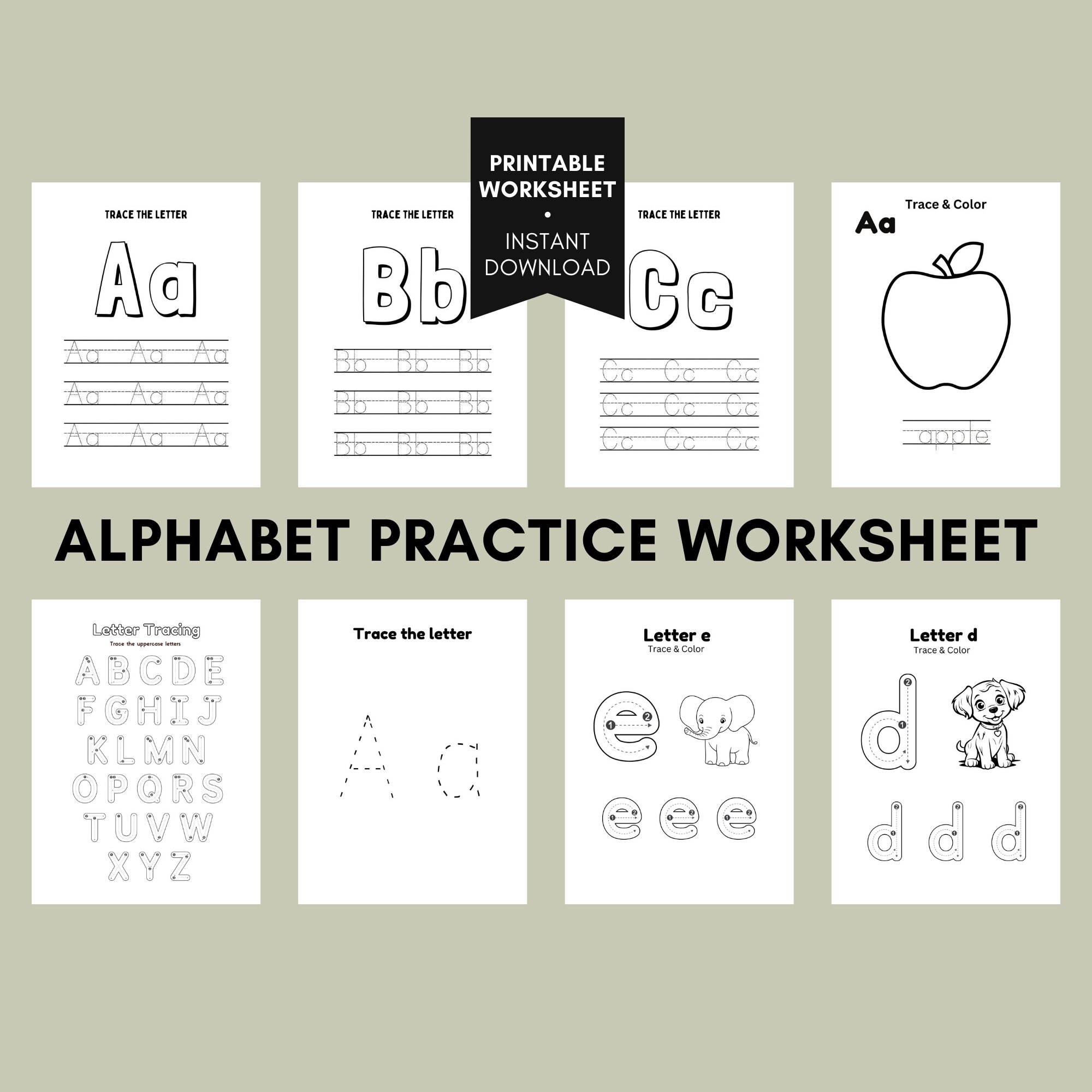 Alphabet Tracing Worksheets A-Z, ABC Tracing Workbook, Homeschool ...
