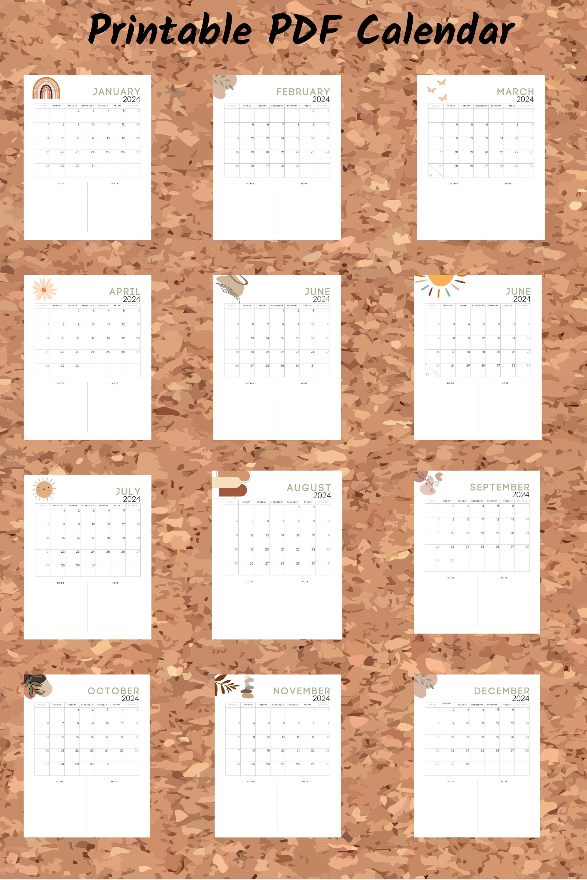 2024 Blank Printable Boho Style Calendar Printable Calendar - Etsy