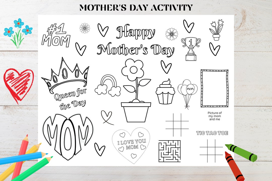 Happy Mother's Day Coloring Placemat, Mother's Day Activity Mat, Mother ...