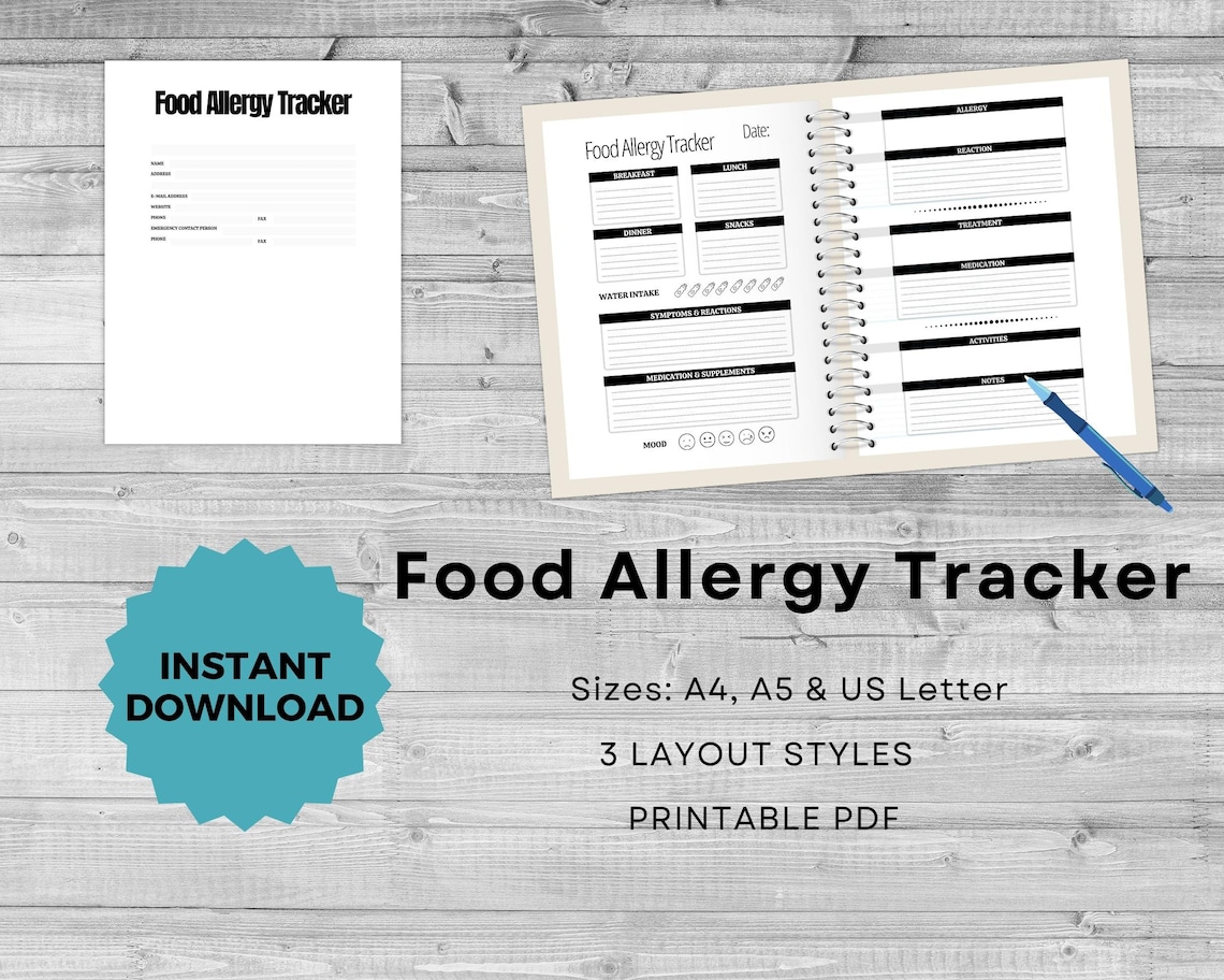 Food Allergy Tracker, Food Allergy Journal, Food Allergy Diary ...