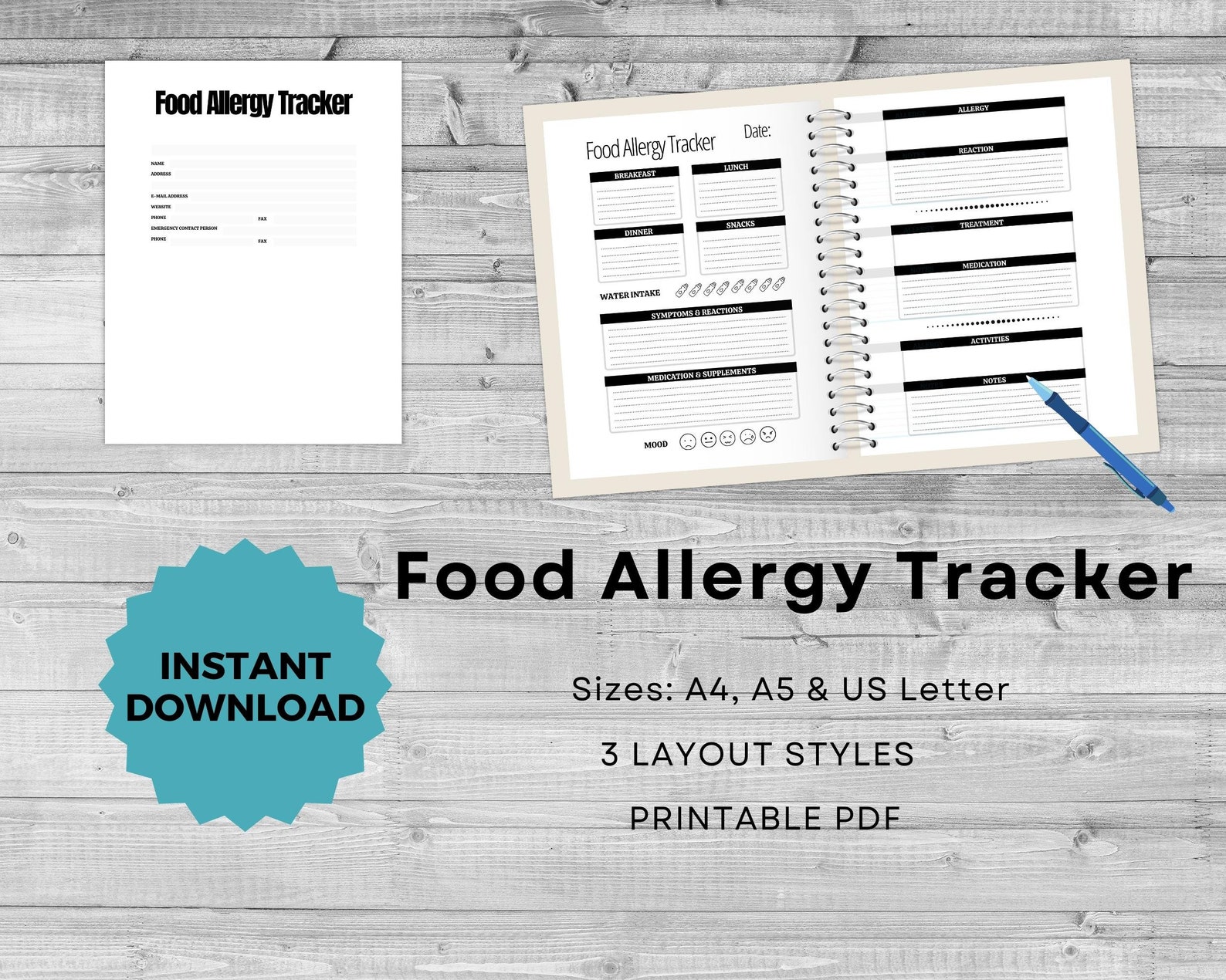 Food Allergy Tracker, Food Allergy Journal, Food Allergy Diary ...