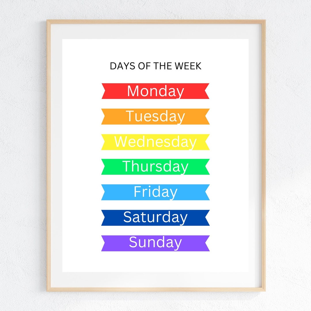 Days of the Week Printable, Classroom Poster, Homeschooling Educational ...