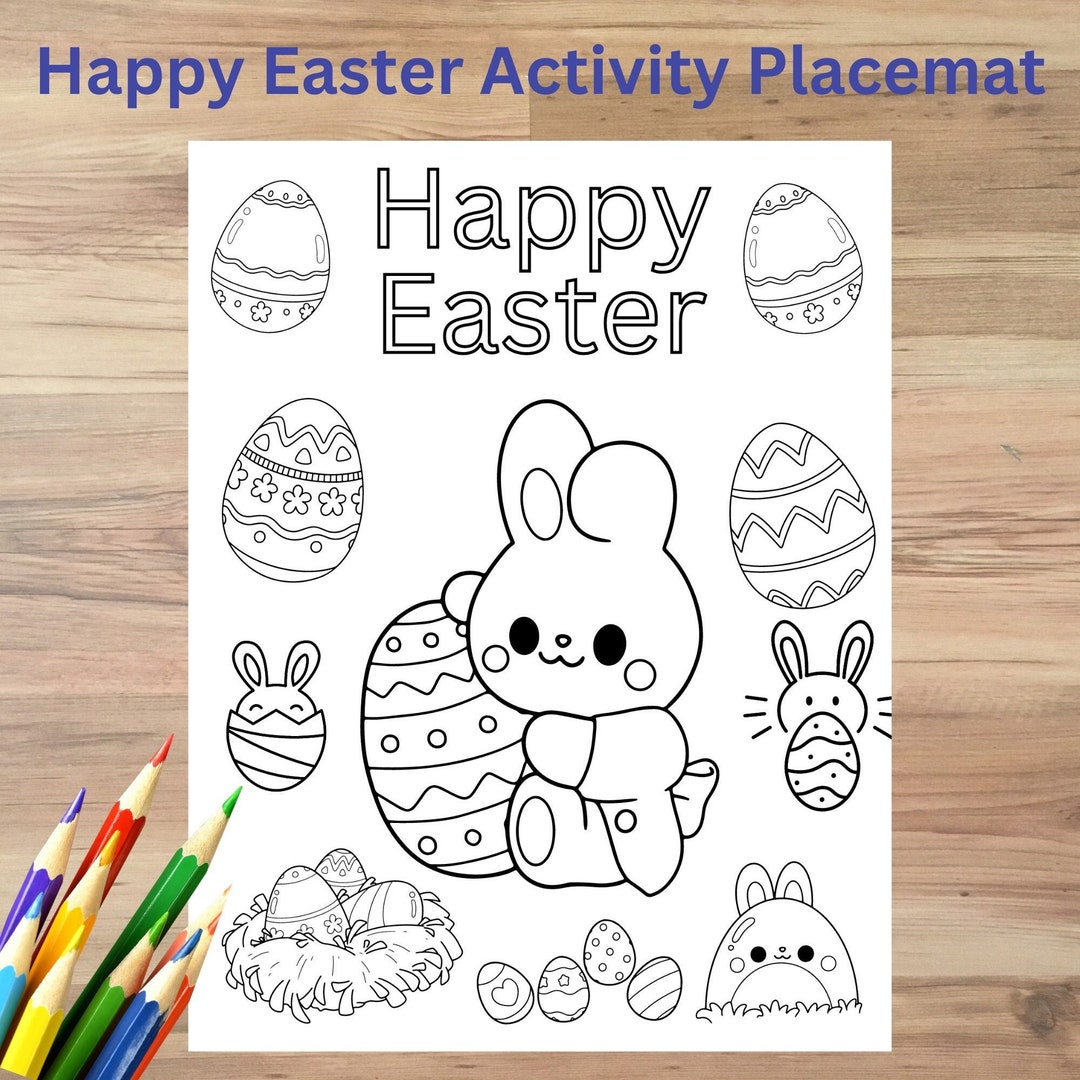 Happy Easter Activity Placemat, Printable Kids Easter Eggs Coloring ...