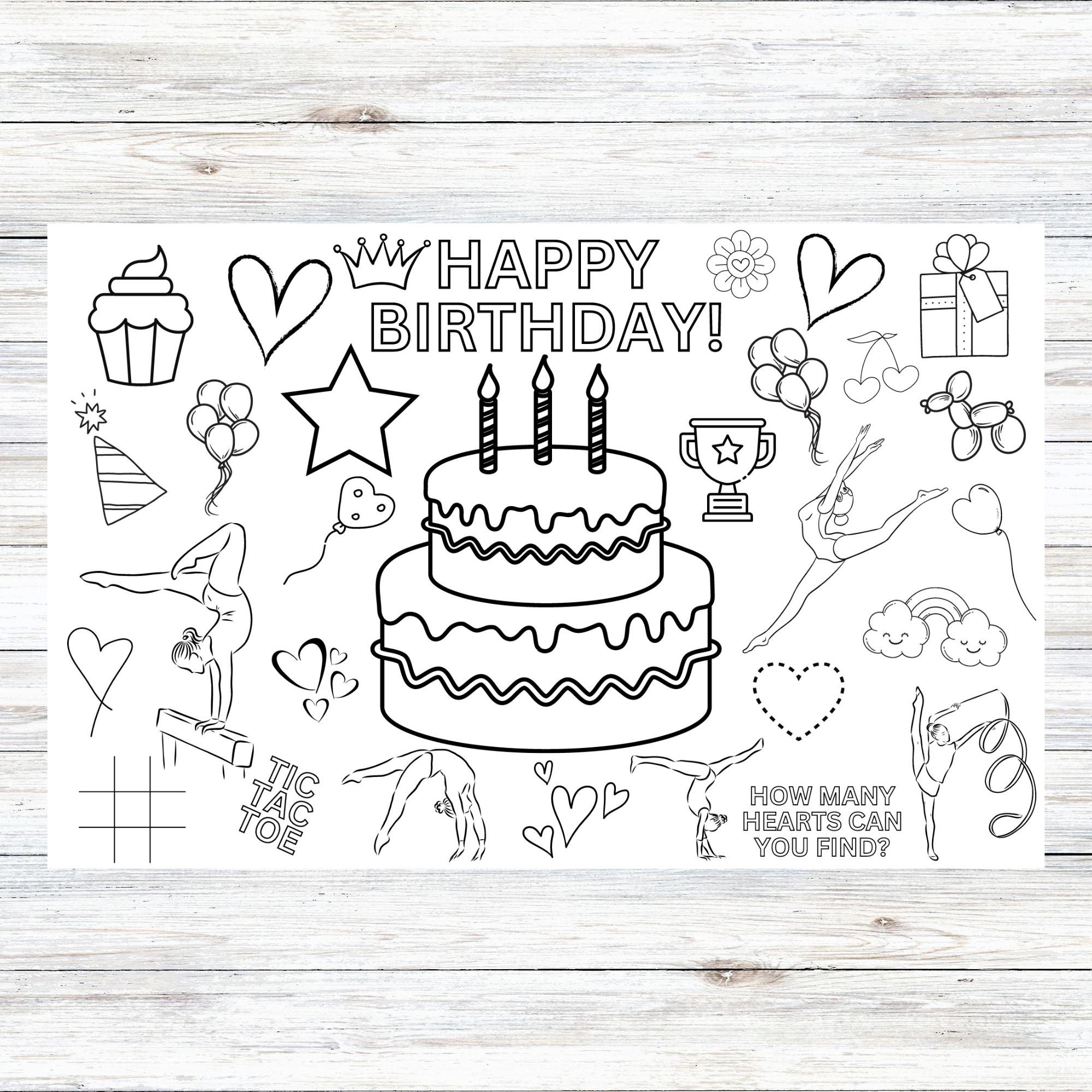 Birthday Coloring Pages, Gymnastics Theme Birthday Coloring, Gymnastics ...